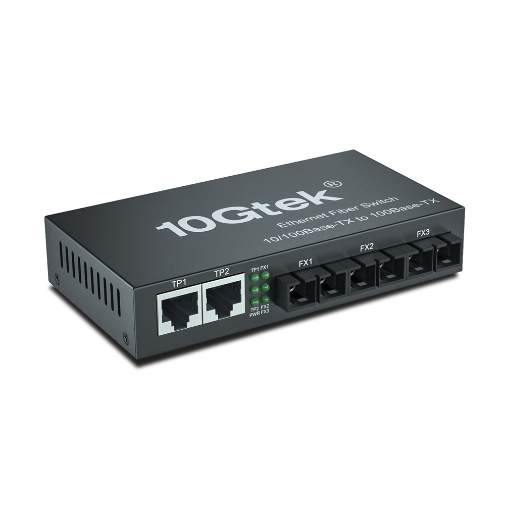 5-Port Fast Ethernet Desktop Fiber Switch, with (3x) SC Fibers, 20 km ...